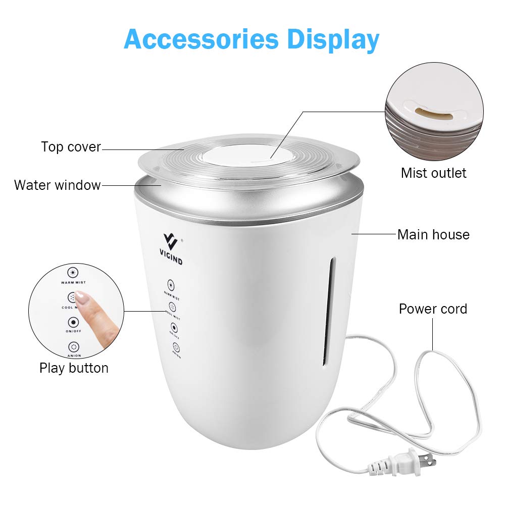 4L Ultrasonic Cool & Warm Mist Humidifier with Adjustable Mist Level, Whisper Quiet and Auto Shut Off Ultrasonic Vaporizer Aroma Essential Oil Diffuser for Home Office Large Room-White