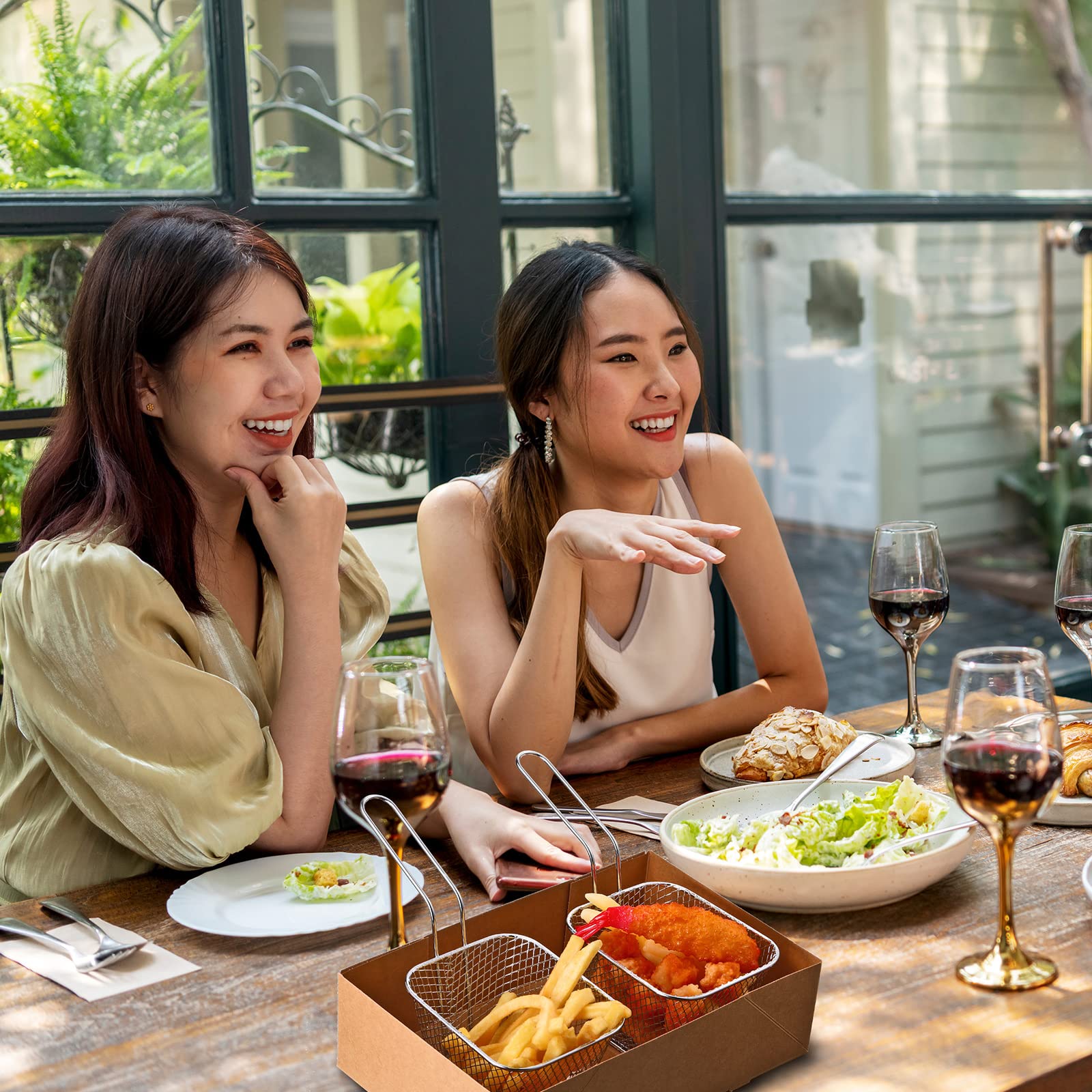 24 Pcs Mini Square Fry Basket Stainless Steel French Fries Holder Deep Fryer Baskets Only Square Mesh Food Basket with Handles Small Serving Basket for Kitchen Restaurant Cafe Barbecue (Silver)