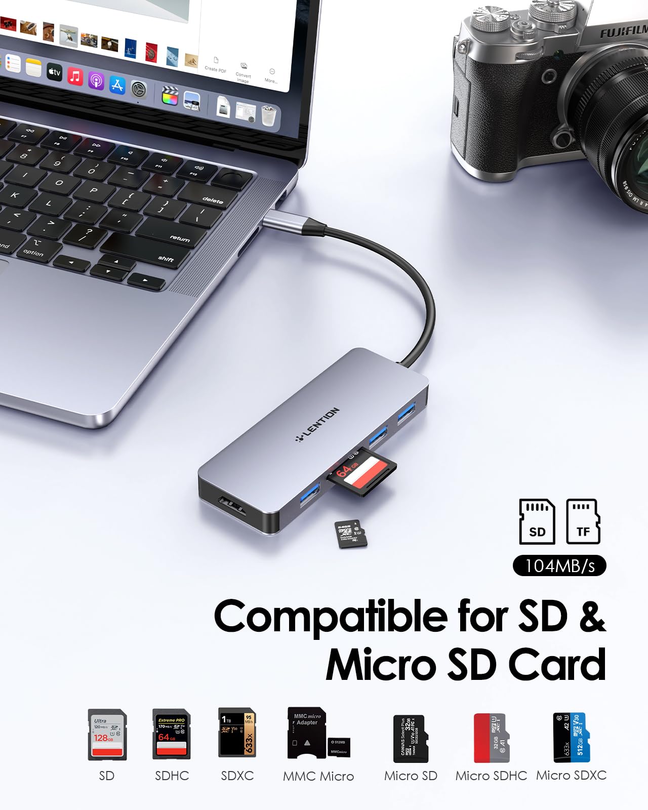 LENTION USB C Hub with 4K HDMI, 3 USB 3.0, SD/Micro SD Card Reader Compatible 2023-2016 MacBook Pro, New Mac Air/Surface, Stable Driver Certified Multi-Port Adapter (CB-C18, Space Gray)