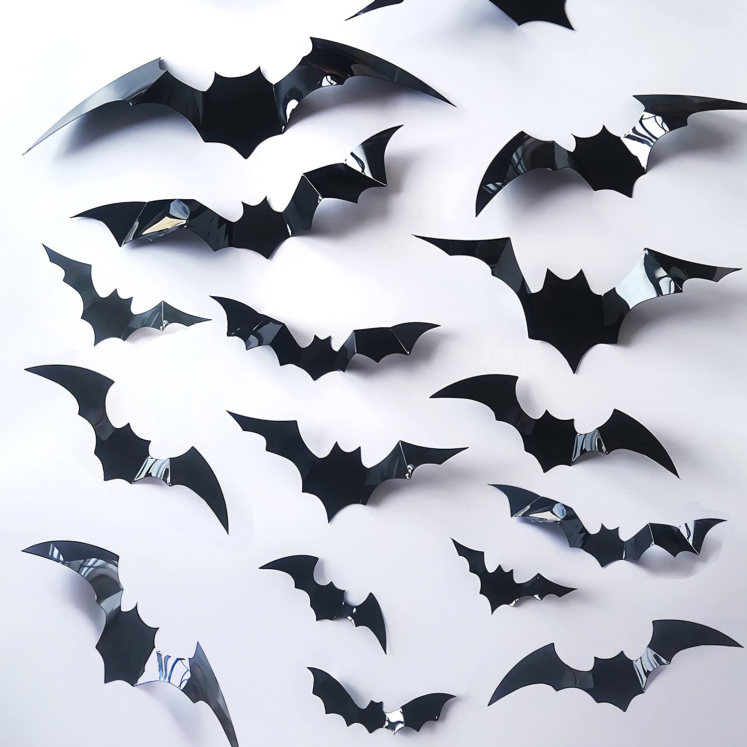 36 Pcs Halloween 3D Scary Black Bat Stickers, 3 Different Shapes Extra Large PVC Bat Wall Decals for Home DIY Wall Window Decorations Halloween Eve Party Supplies
