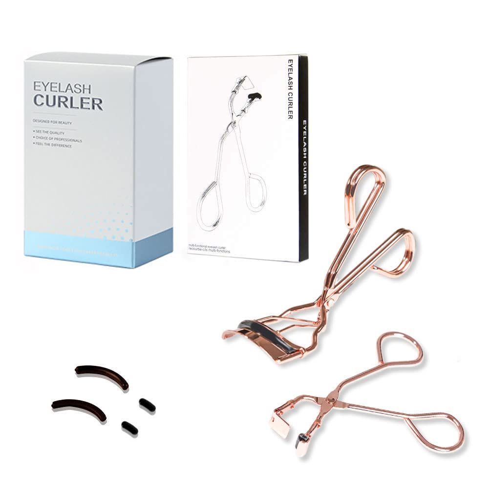 Eyelash Curler, Golden Eyelash Makeup Tools Set with Eyelash Curler, Mini Eyelash Curler, Black Silicone Refill Pads, Professional Lashes Curler, Stainless Steel, Fits Various Eye Lashes New