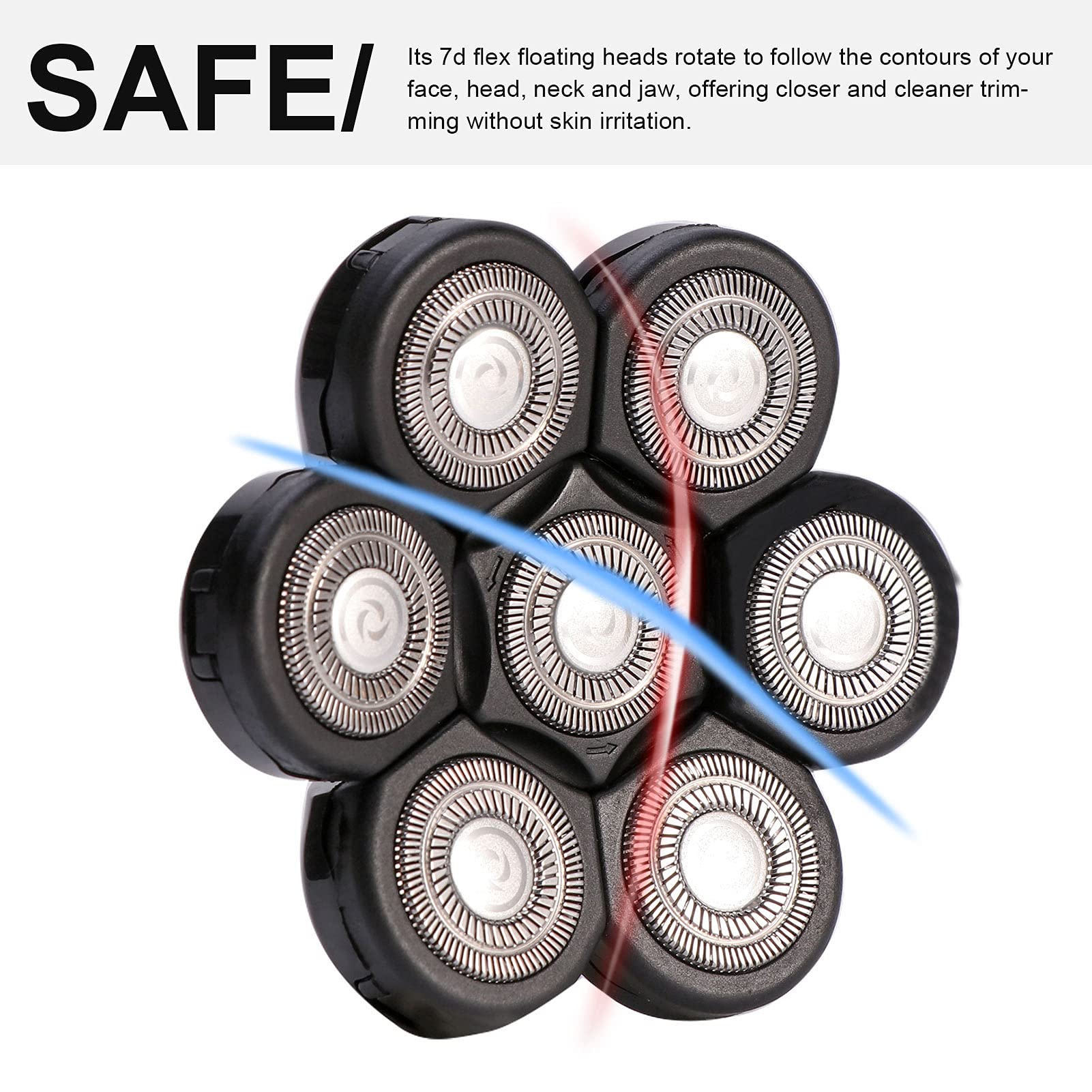 7 Heads Electric Shaver Blades, Floating Washable Blade Electric Razor Shaver Head Replacement For Men (Black2)