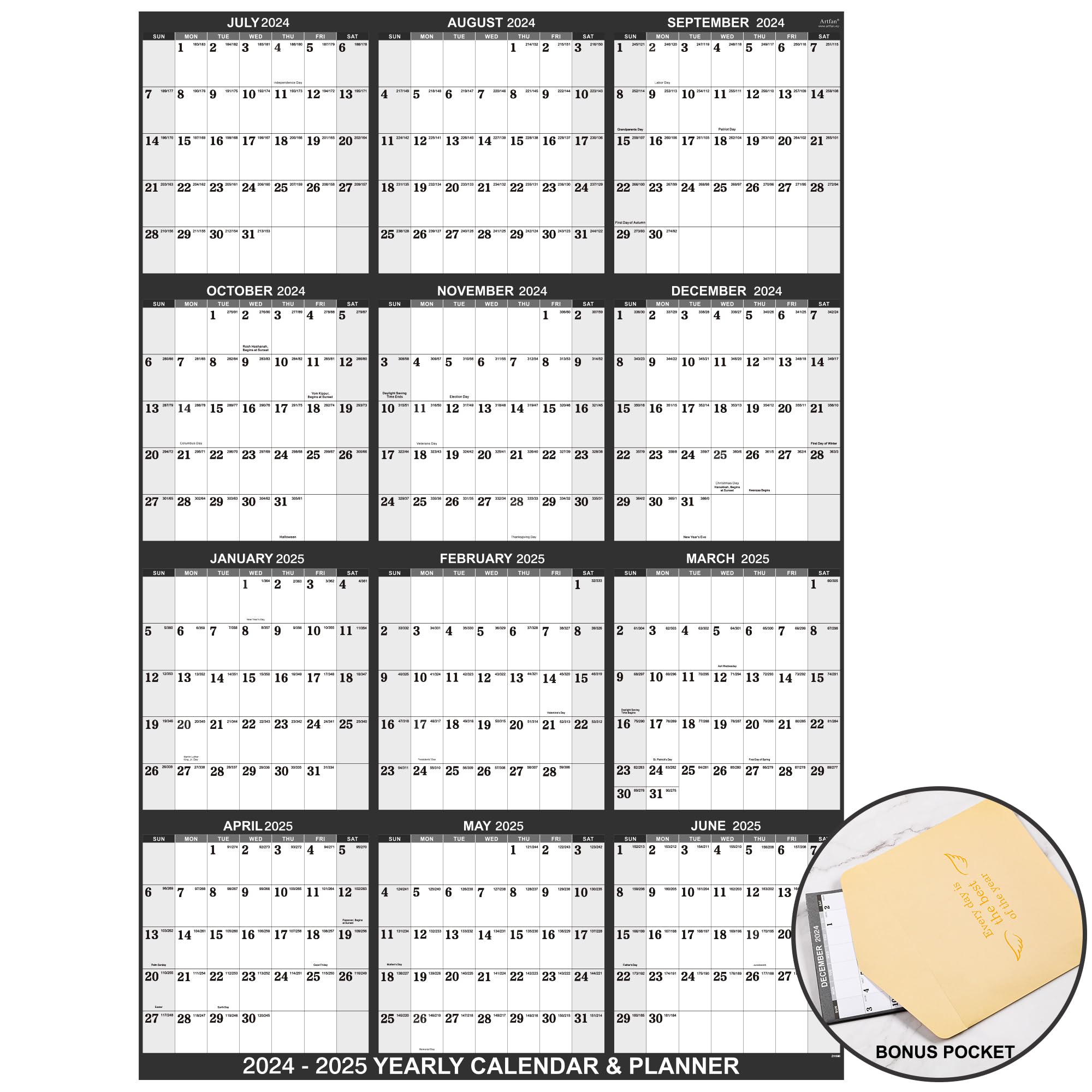 2023 Calendar - 18 Monthly Wall Calendar 2023, Jan 2023 - Jun 2024, 14.7" x 11.4", Calendar 2023 with Twin-Wire Binding + Hanging Hook + Thick Paper + Unruled Blocks + Julian Dates - Multicolored