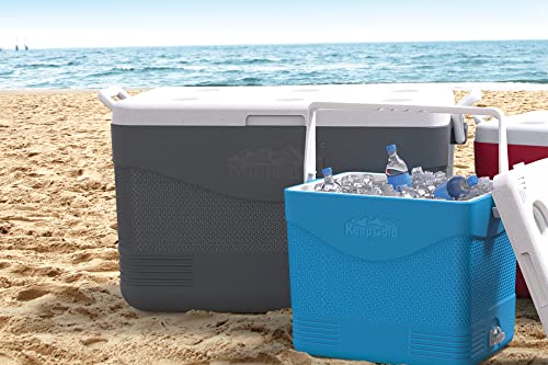 Duramax Picnic Icebox 60L High Performance Cool Box with PU Insulation, Side Handles with Secure lid Locking & Cup Holders on lid, Icebox, Cooler Box, Cool Grey