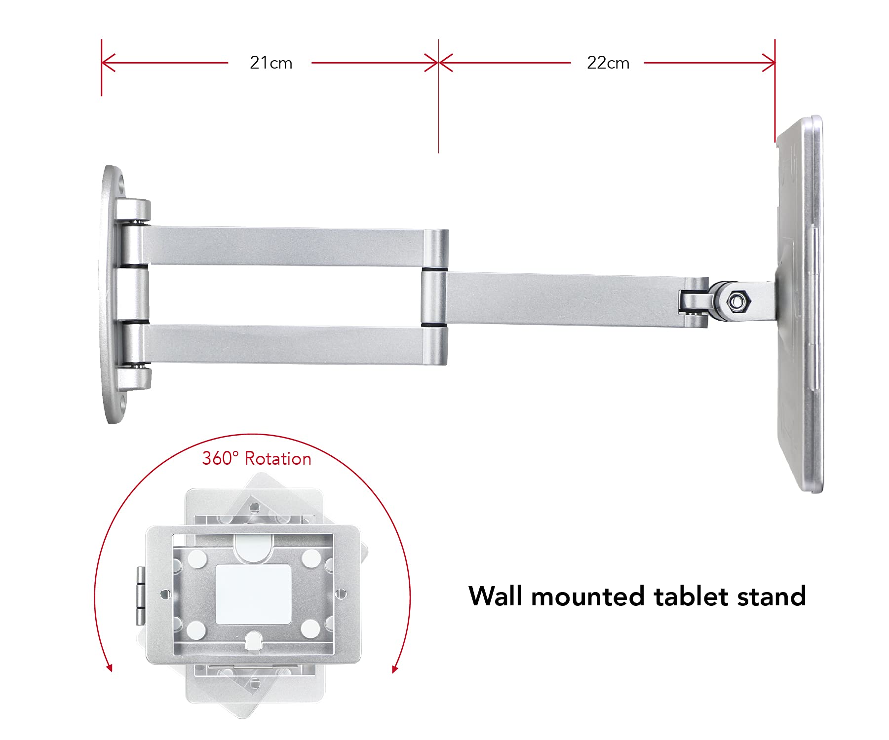 WeSTRUGGLE Tablet Wall Mount Bracket with fold for iPad 10.2-Inch (9th,8th,7th Gen.), Extend Adjustable Arm Swivel with Anti Theft Security Lock and Key, Multi Angle, Rotate Design,Metal (Silver)