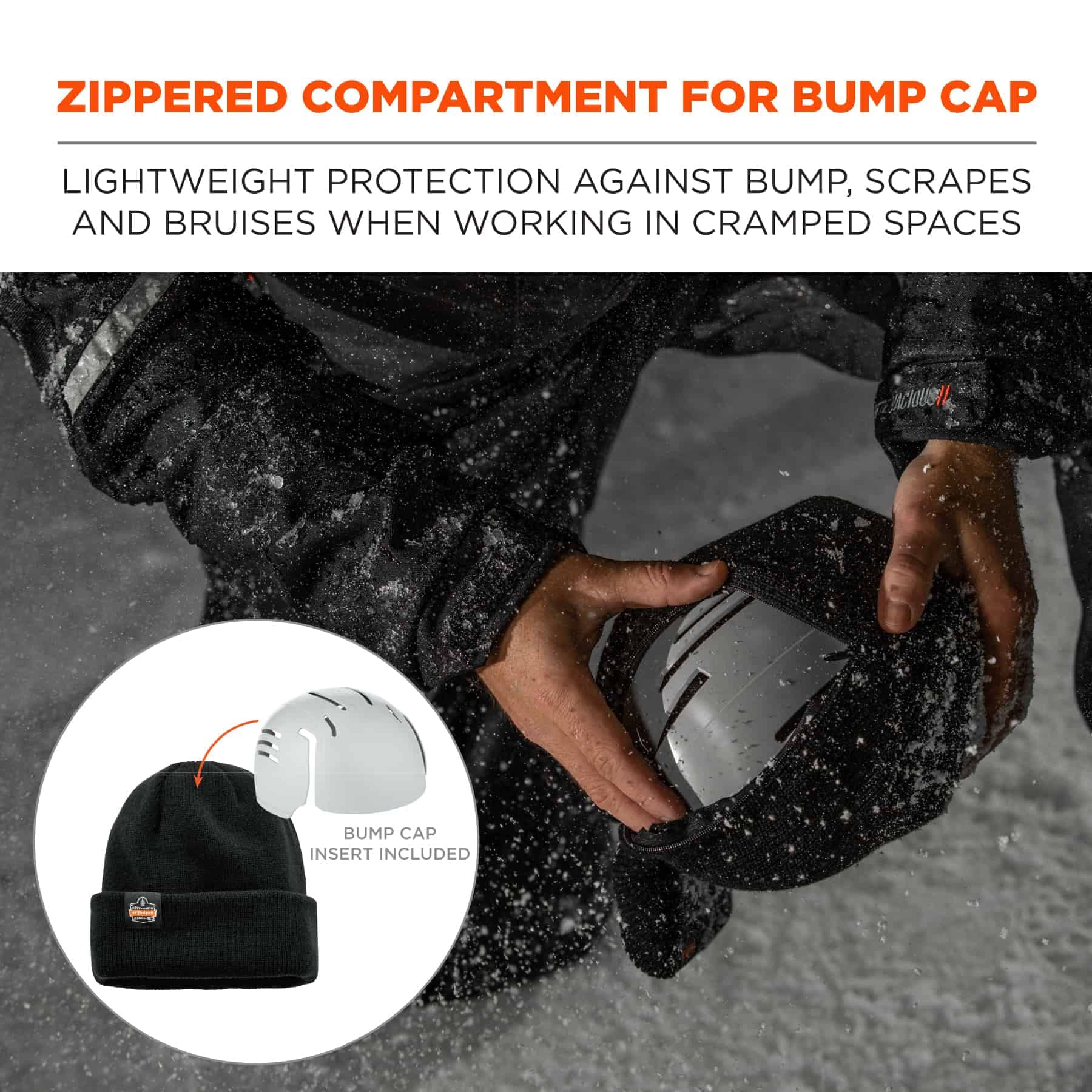 Rib Knit Winter Hat with Bump Cap Insert, Ergodyne N-Ferno 6811ZI, Black