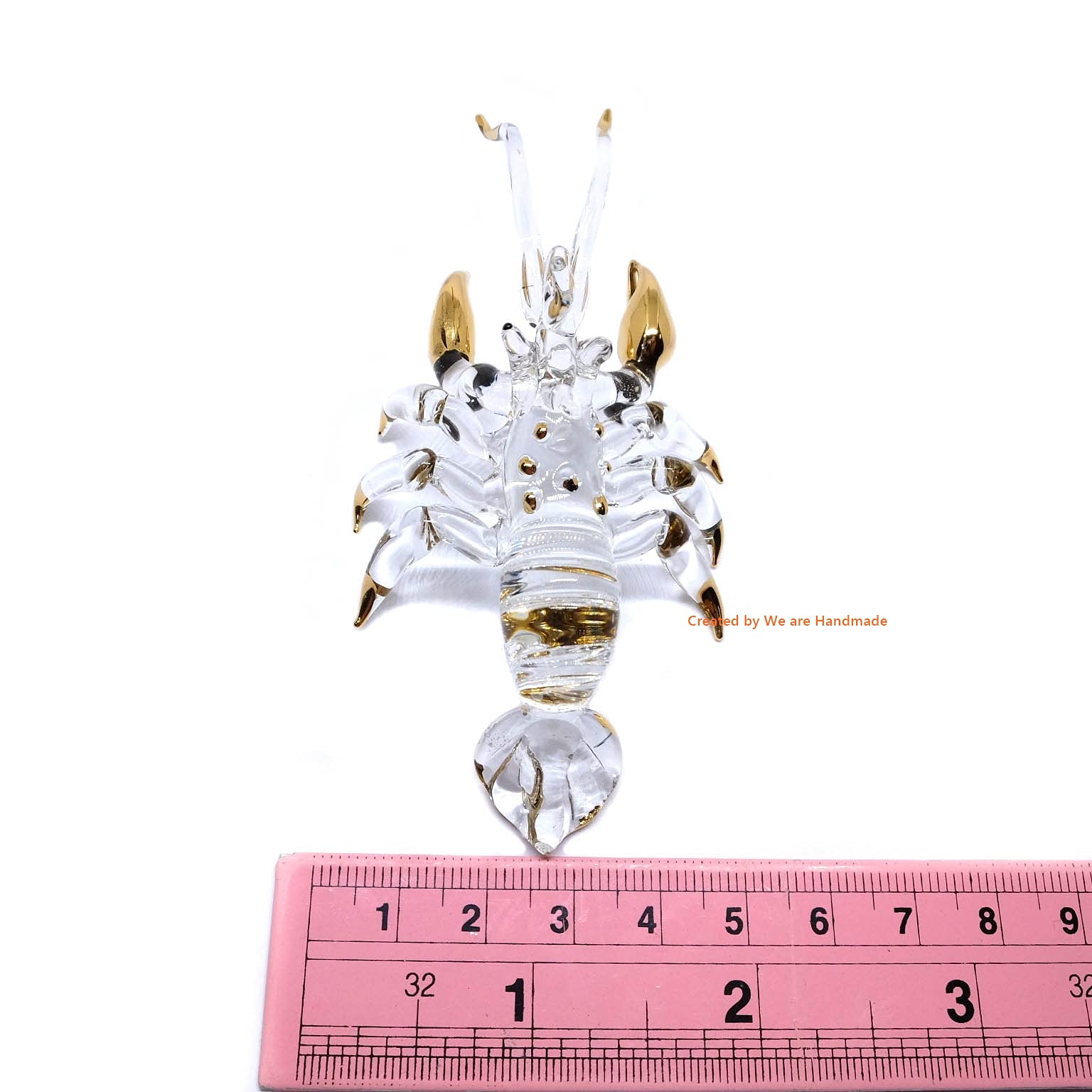 Handmade Mini 4" Crayfish Figures Blown Glass Art/Miniature Freshwater Lobster Animals/Collectible Figurines Gift Ideas/Tiny Ornament Cool Stuff Decor - White