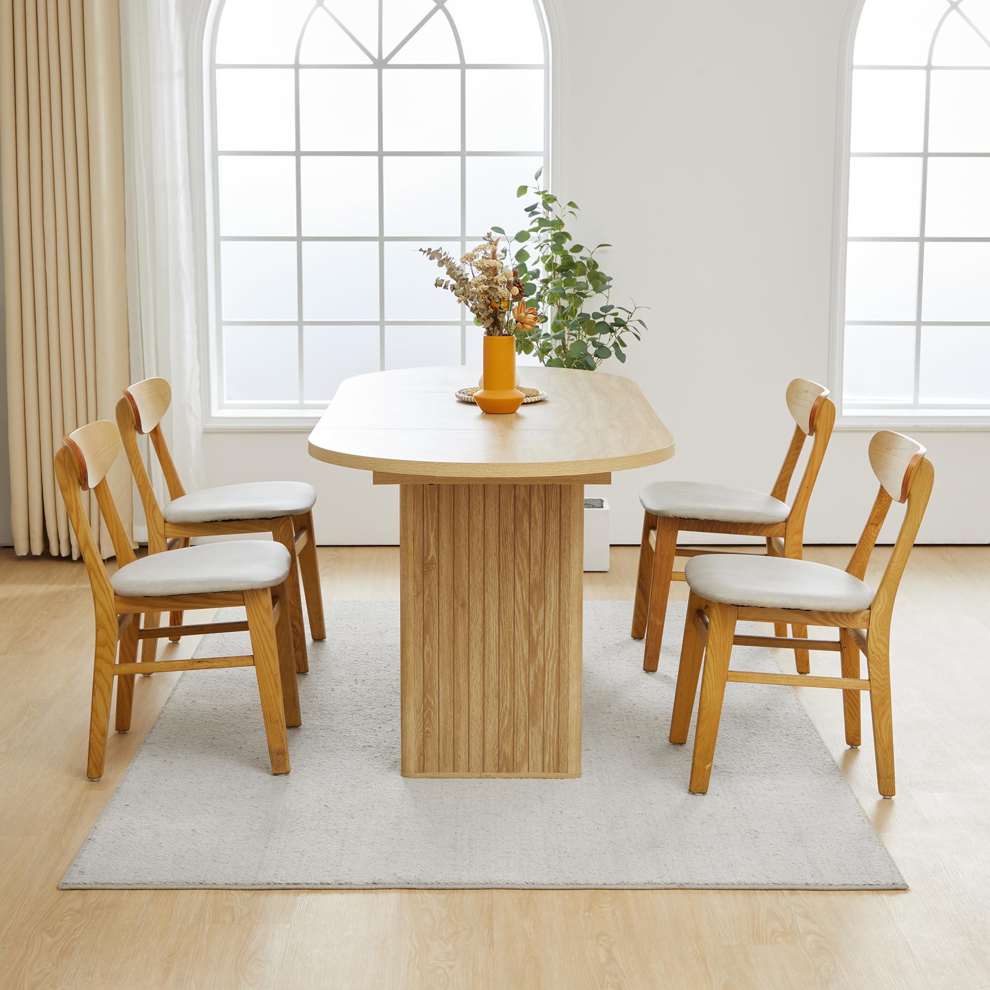 70.8 Inch Kitchen Dining Table for 6-8 People, Oval Kitchen Table with Wood Strip Base, Modern Farmhouse Large Round Dining Room Tables for Kitchen Living Room (Natural)