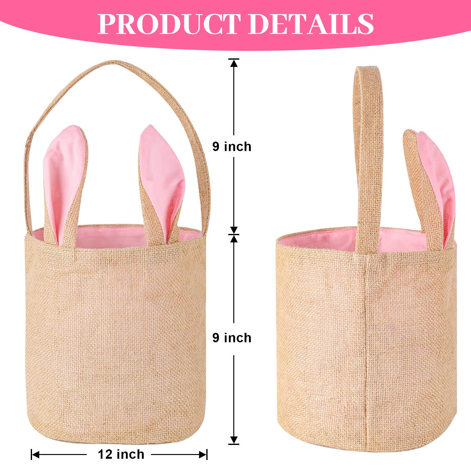 4pack Huge Easter Bunny Bags Easter Kids Gift Basket Bunny Ear Tote Bags for Easter Party