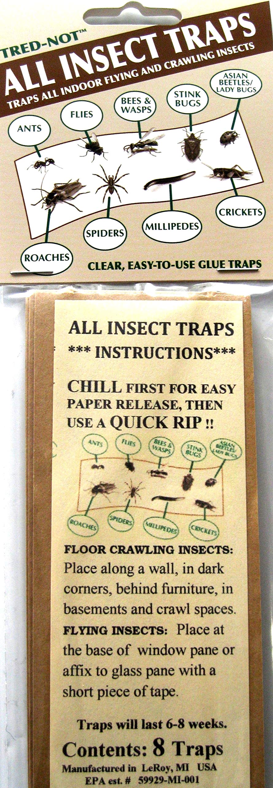 8 pk Economy All Insect Traps/Glue Boards/Window Strips. Fly, Bees, Wasps, Asian Beetles +