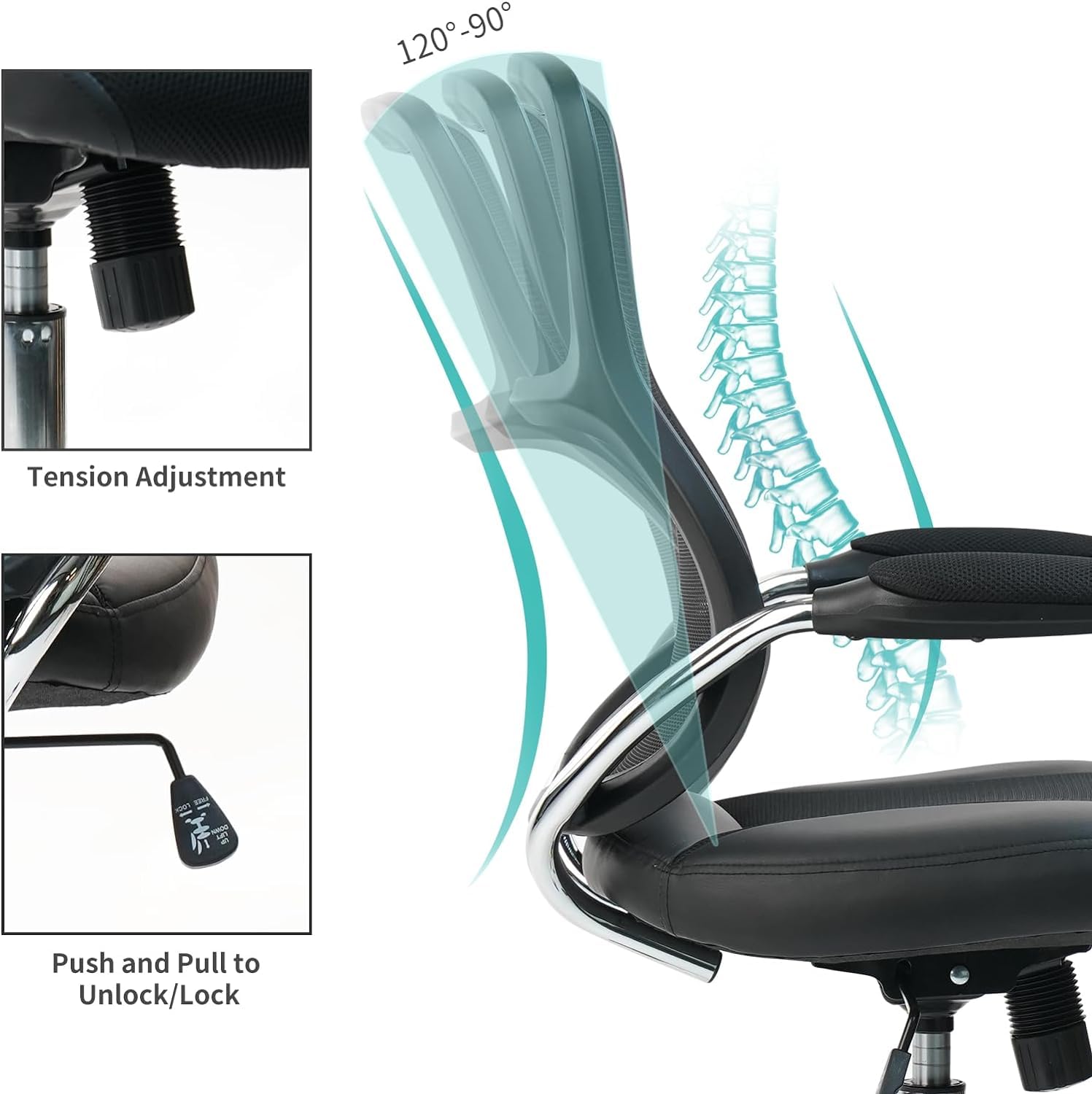 CLATINA Office Computer Desk Chair,Ergonomic High Back Mesh Rolling Work Swivel Task Chairs with Wheels and Arms for Home Bedroom Study Dorm Student Adults (Black) Set of 4