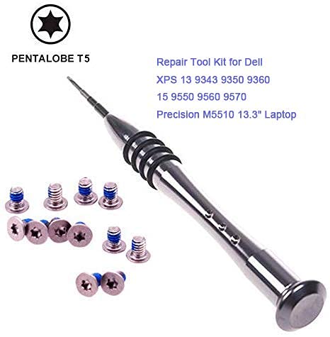 Michaelia 12PCS M2x3mm Silver Torx T5 Replacement Bottom Case Base Cover Screw for Dell XPS 13 9343 9350 9360, XPS 15 9550 9560 Precision M5510+ 1 PCS Torx T5 Screwdriver