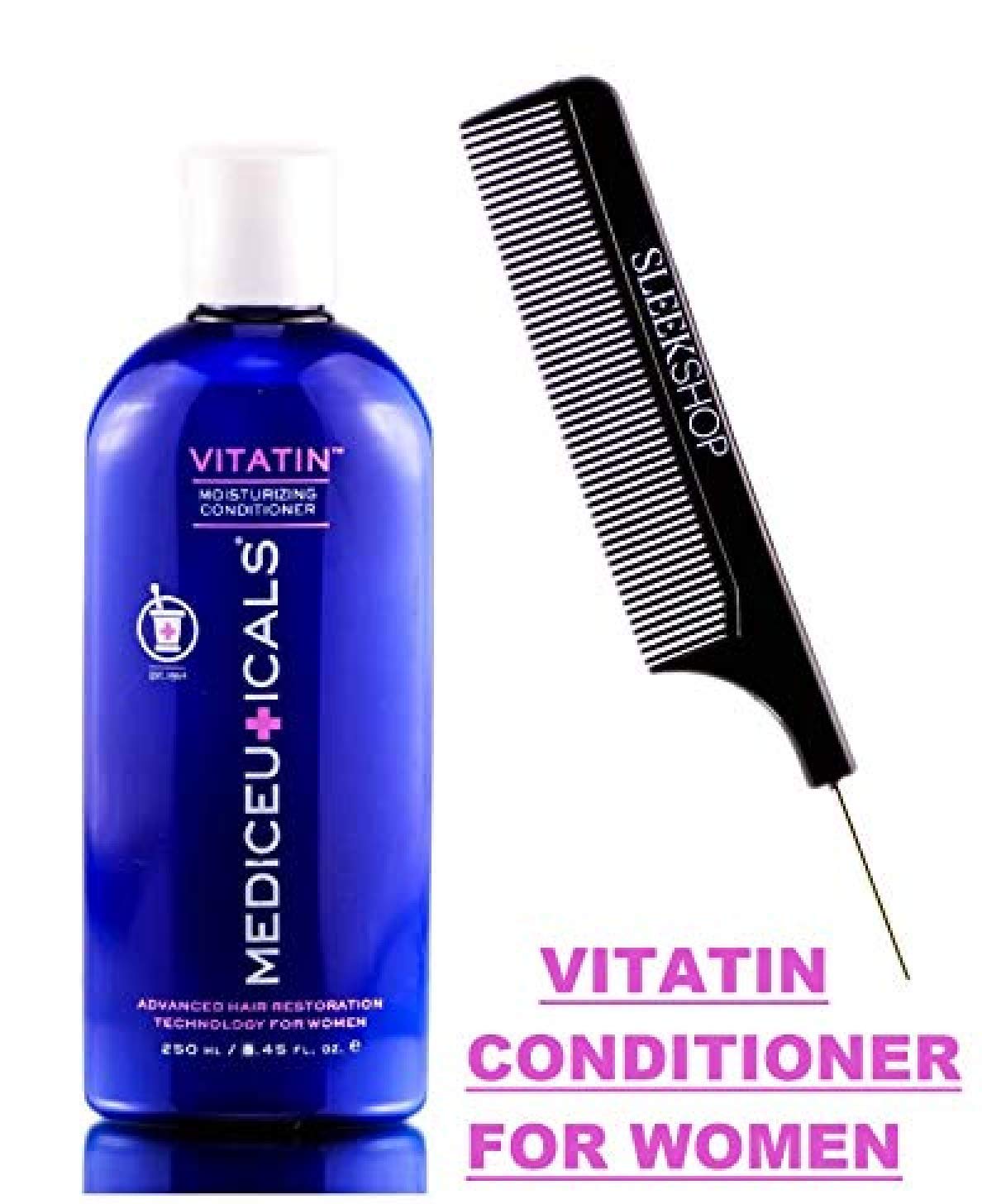 Therapro MEDIceuticals VITATIN Moisturizing CONDITIONER PHYTOFLAVONE for WOMEN Suffering from HAIR LOSS (w/Sleek Steel Pin Tail Comb) Hair Restoration Tech. (8.45 oz / 250 ml - ORIGINAL SIZE)