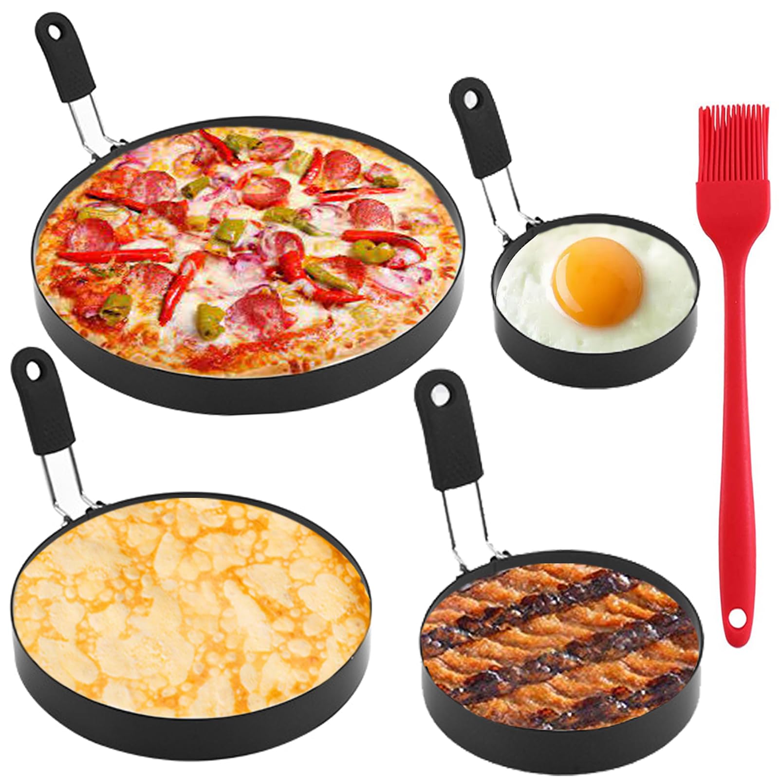4 Packs Omelet Ring & Pancakes Ring & Egg Ring Set for Griddle,Non-stick Stainless Steel 8" Omelette Ring 6" Pancake Rings 4" Crumpet Ring,3" Egg Ring,Griddle Crepe Ring Egg Maker with Silicone Handle