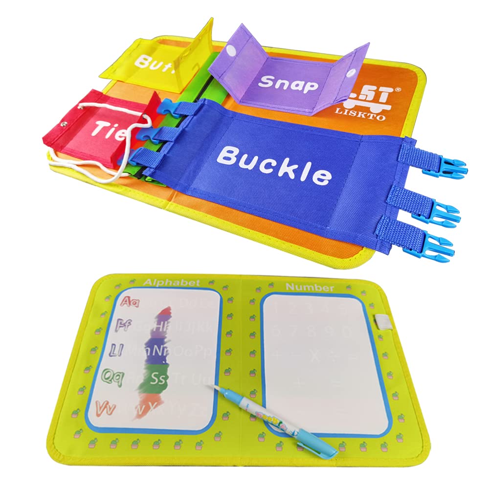 Montessori Toys Busy Board Shoe Tie Practice for Kids: Gift for Toddlers Learn to Tie, Buckle, Lace, Zip, etc.Lead to Independence,Activity Board with Alphabet and Number Tracing