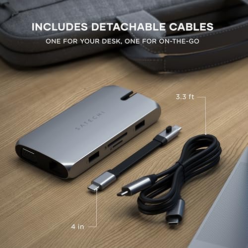 Satechi USB C Hub Multiport Adapter, USB C Docking Station 9 in 1, 4K HDMI, 100W USB C PD Charging, USB C Data, 2 USB-A, GbE, Micro/SD Card Readers, VGA, for MacBook, Windows - Space Gray