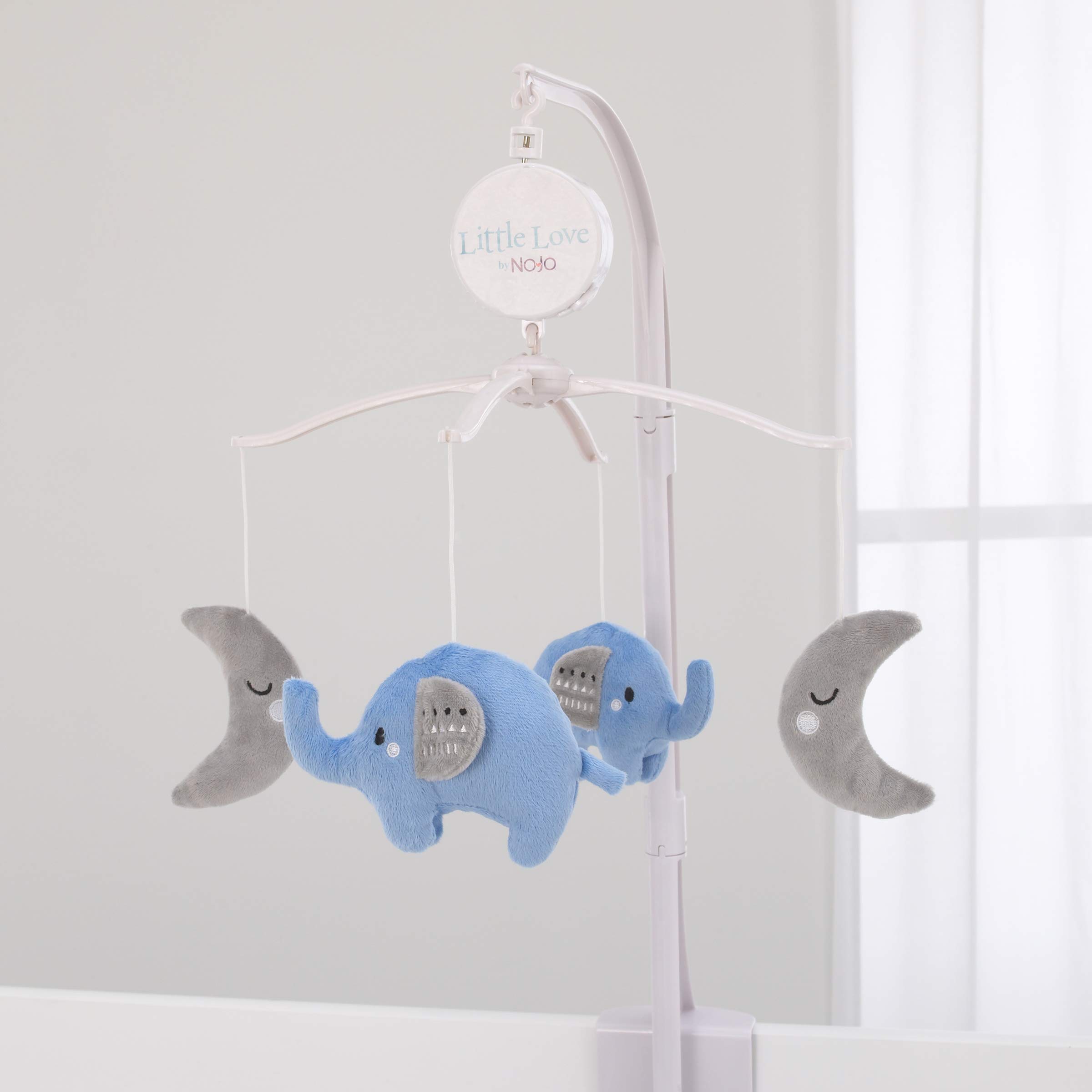 NoJo Shine On My Love - Boy Elephants & Moons Light Blue & Grey Musical Mobile, Navy, Light Blue, White
