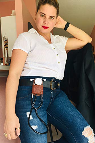 Stethoscope Holder pro with Clip,Handmade in USA Genuine Leather .Perfect for Physicians, Nurses, EMT, Medical Nursing Student (Brown).