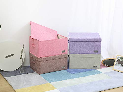 YueYue Foldable Storage Large Clothes Box Fabric,Box Fabric Bin Cube Basket With Lid,Collapsible Boxes Fabric Storage Bins Organizer Cubes Containers With Covers (17.7"/13.8"/9.8") (Pink) 2 Pack