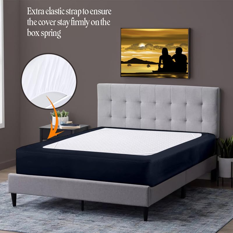 Absolute Mattress Box Spring Cover Twin Size Fits Upto 18" Inch Deep All Around Elastic for Snug Fit Your Mattress Polyester Fabric Thick Box Spring, Navy Blue