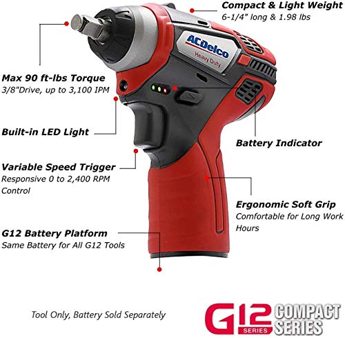 ACDelco ARW12103-K1 G12 Series 12V Cordless Li-ion 3/8” Brushless Ratchet Wrench & Impact Wrench Combo Tool Kit with 2 Batteries
