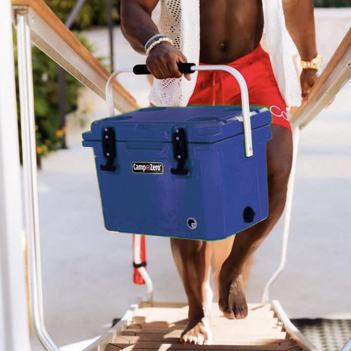 CAMP-ZERO 21 Quart Rotomolded Hard Cooler - Insulated Ice Chest with 4 Cup Holders - Bear-Proof Travel Ice Box for Beverage, Drink, BBQ, Fishing, Camping, Outdoor, Navy Blue