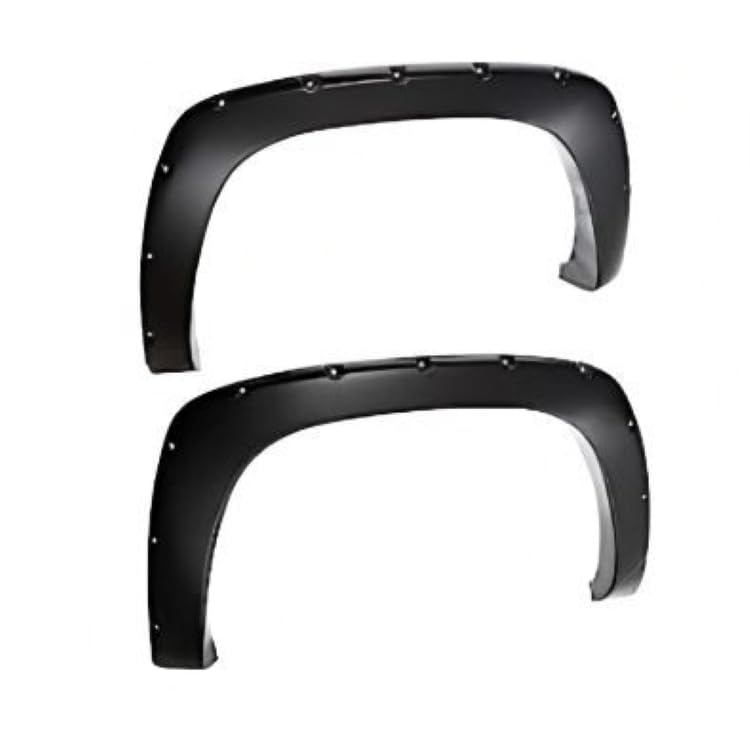 Bushwacker Pocket/Rivet Style Rear Fender Flares | 2-Piece Set, Black, Smooth Finish | 40116-02 | Fits 2014-2018 Silverado 1500 w/ 5.8' or 6.6' Bed; 14-18 1500/3500 HD w/ 6.6' or 8.2' Bed