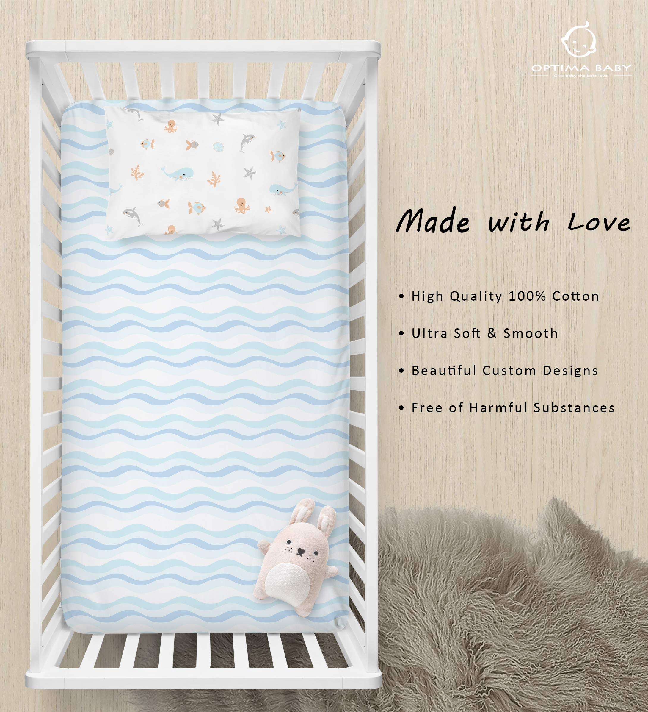 OptimaBaby Crib Sheets, Sea Animals Fitted, 2 Count