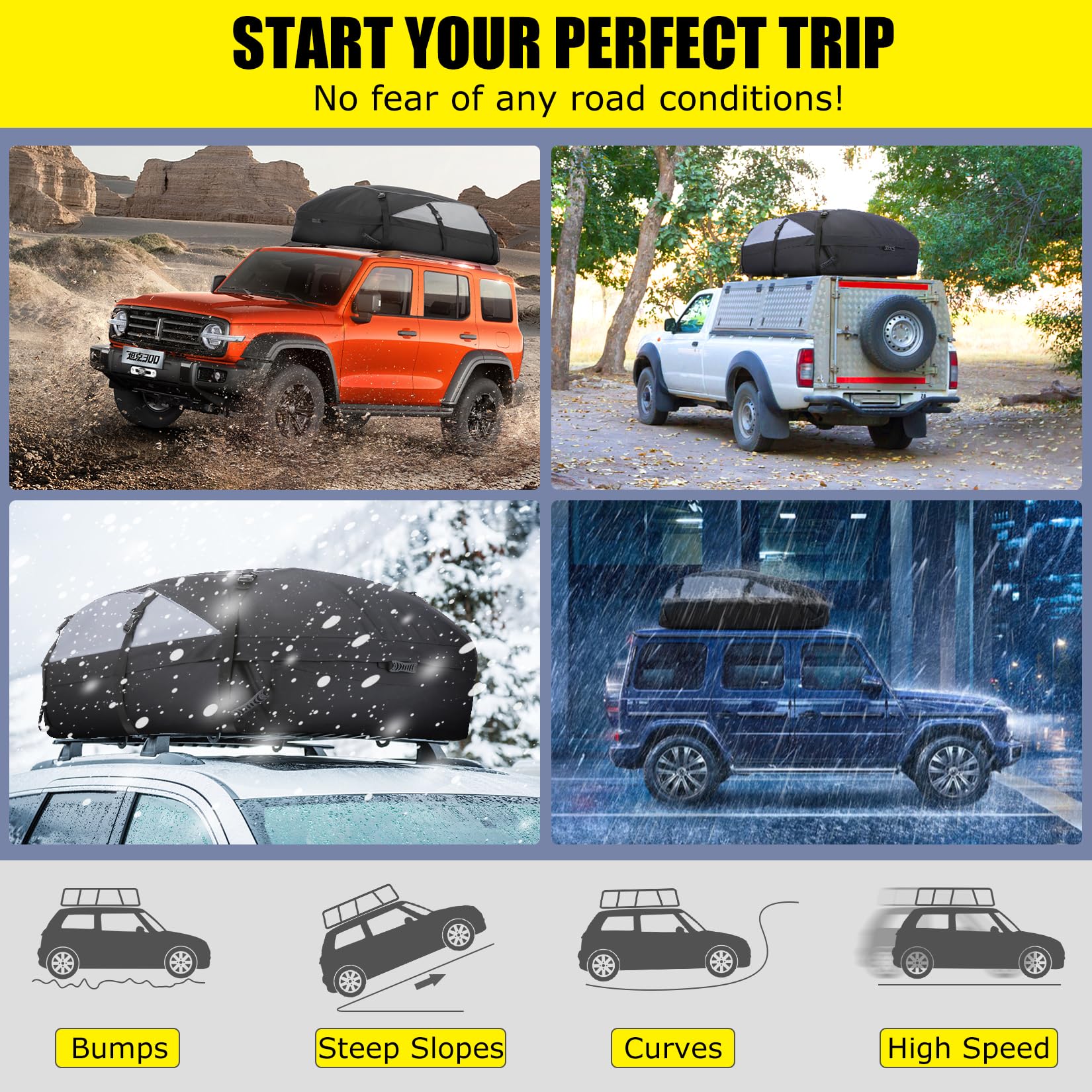 20 Cubic Car Rooftop Cargo Carrier Bag - Waterproof Heavy Duty Car Roof Bag for All Vehicle with/Without Racks - Easy to Install Soft Rooftop Luggage Carriers with Wide Straps