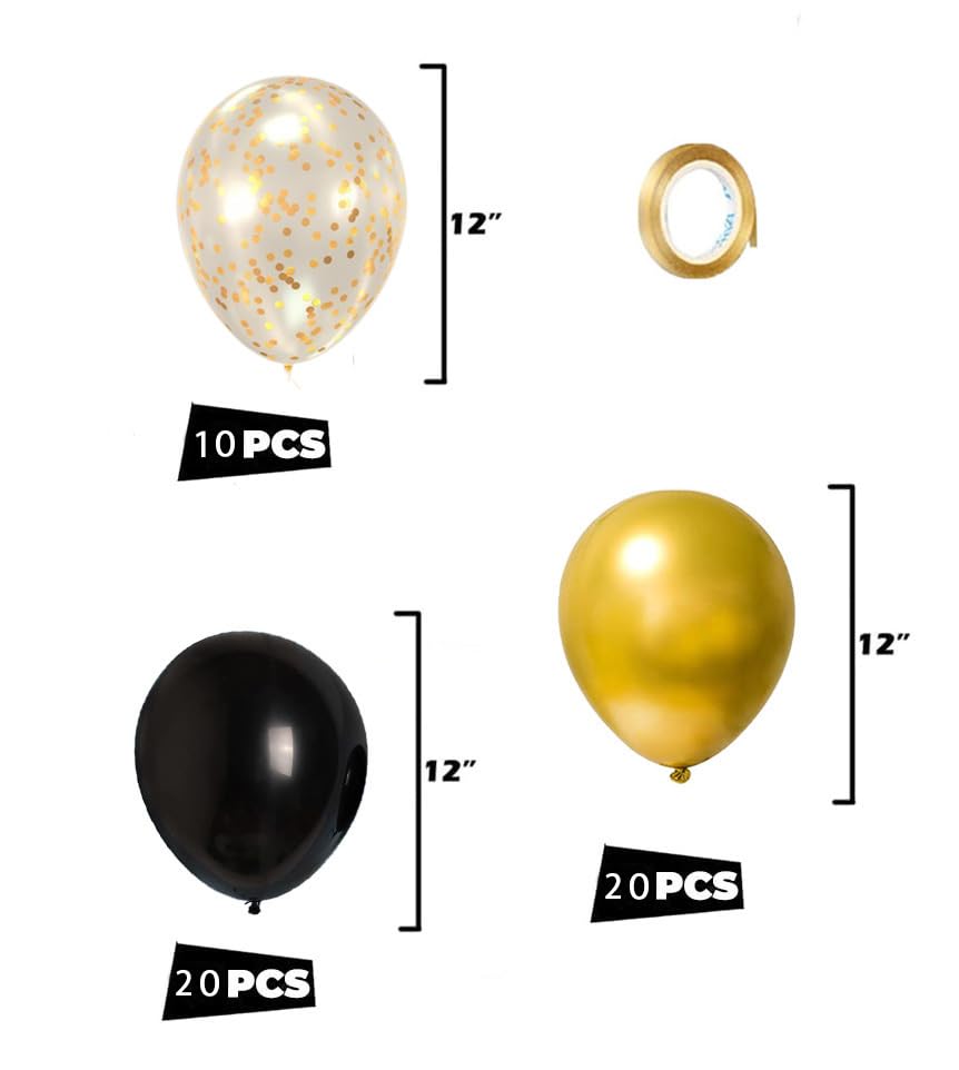 50pcs Gold Black Balloons,12 Inches Latex Gold Silver Black for Birthday Party Baby Shower Graduation Decorations.