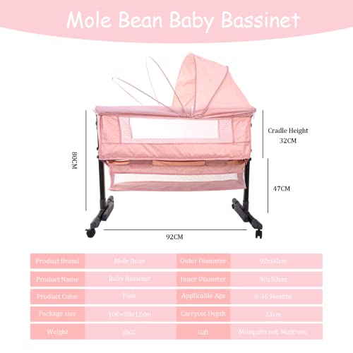 3 in 1 Baby Bassinets, Bedside Sleeper & Bedside Crib with Storage Basket, Easy to Assemble Baby Cradle, with Wheels, Adjustable Height, Mattress, Mosquito Nets
