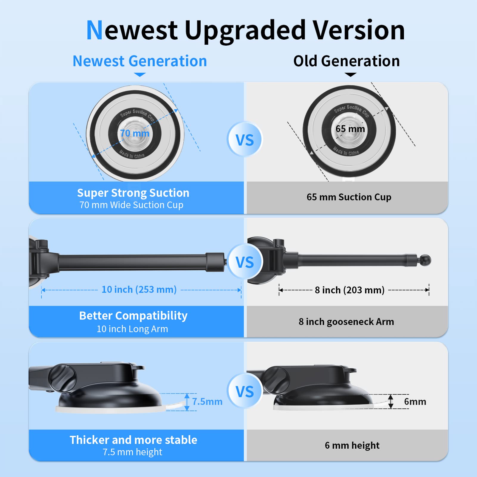 APPS2Car Car Phone Holder Mount, Universal 3-in-1 Dashboard/Windshield/Air Vent Cell Phone Holder, [Stronger Suction & Anti-Shake Stabilizer] Gooseneck Truck Phone Mount Compatible with iPhone