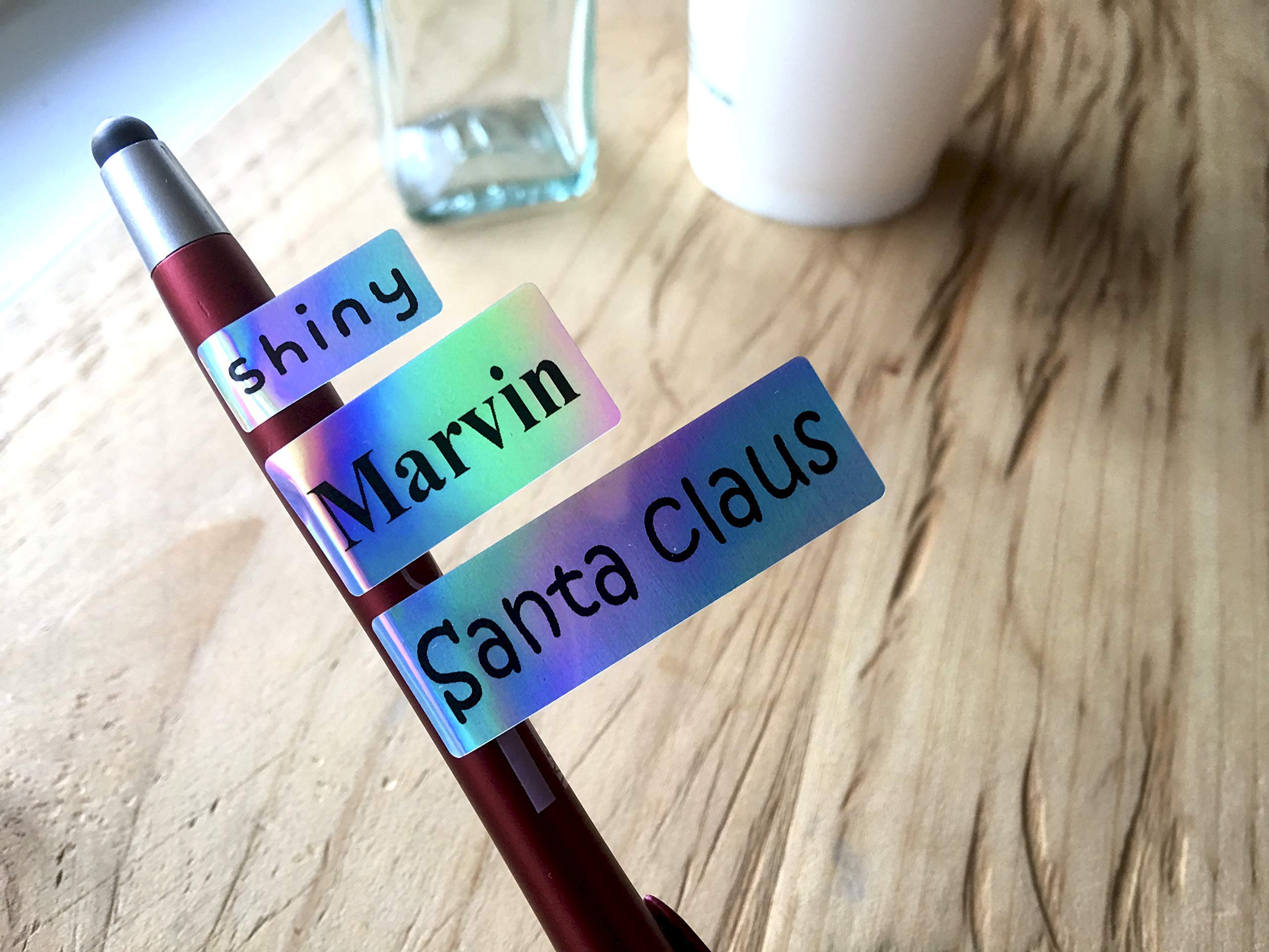 48 Long Silver hologram -Waterproof Name Stickers- Daycare Labels- School Labels- Long Rectangle Labels