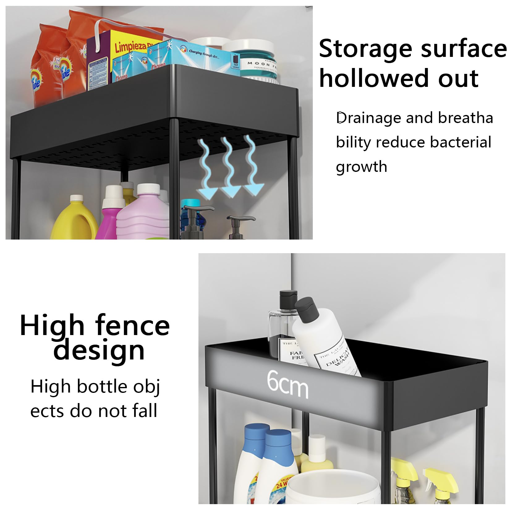 2 pcs under sink organizers and storage,2 Tier cabinet organizer,under sink organizer with 8 Hooks for Bathroom Kitchen,Black.