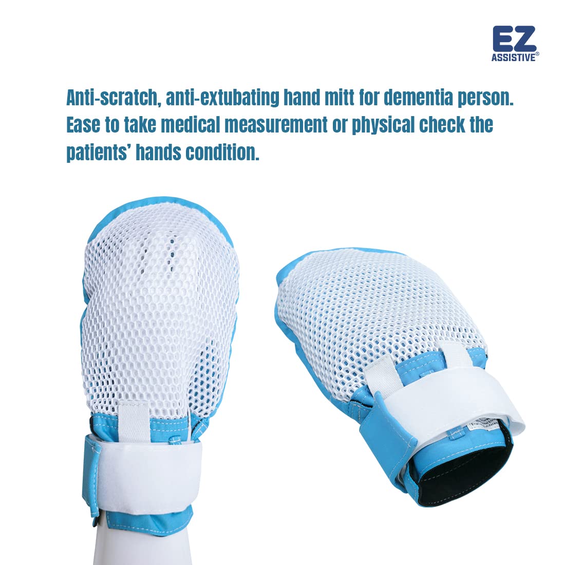 EZ Assistive Dementia Restraint Gloves Zipper Opening for Patients or Elderly Fingers Protection Dementia Products for elderly Reusable and Washable One Pair(2pcs)