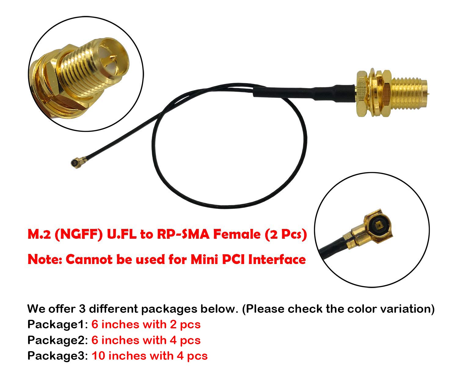 Tenmory UFL to SMA M.2 NGFF U.FL to RP-SMA Female MHF4 IPX4 IPEX4 Ipex Connector Pigtail Antenna Extension Cable (15cm (2 Pcs))