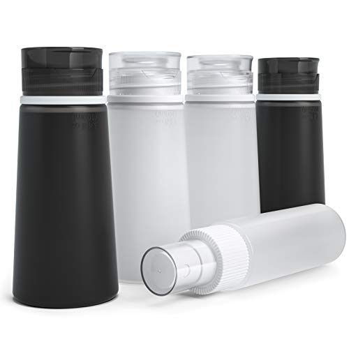 Valourgo Leak Proof Travel Size Bottles, TSA Approved Portable Silicone Containers Plastic Spray Bottle for Travel Size Toiletries Refillable Travel Accessories Handy 5 Pieces Travel Kit (3.4 fl. oz)