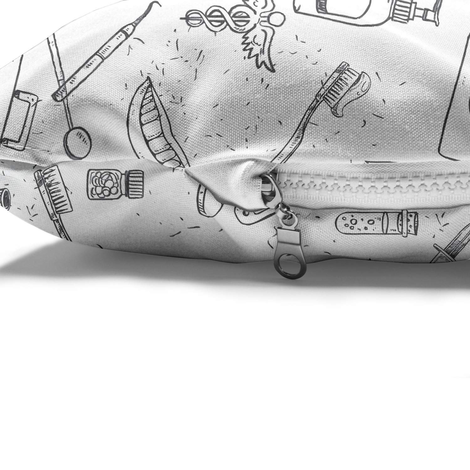 Ambesonne Hipster Pet Bed, Hand Drawn Style Pattern with Dental Hygiene Theme Teeth Care Cleaning, Chew Resistant Pad for Dogs and Cats Cushion with Removable Cover, 24" x 39", Black and White
