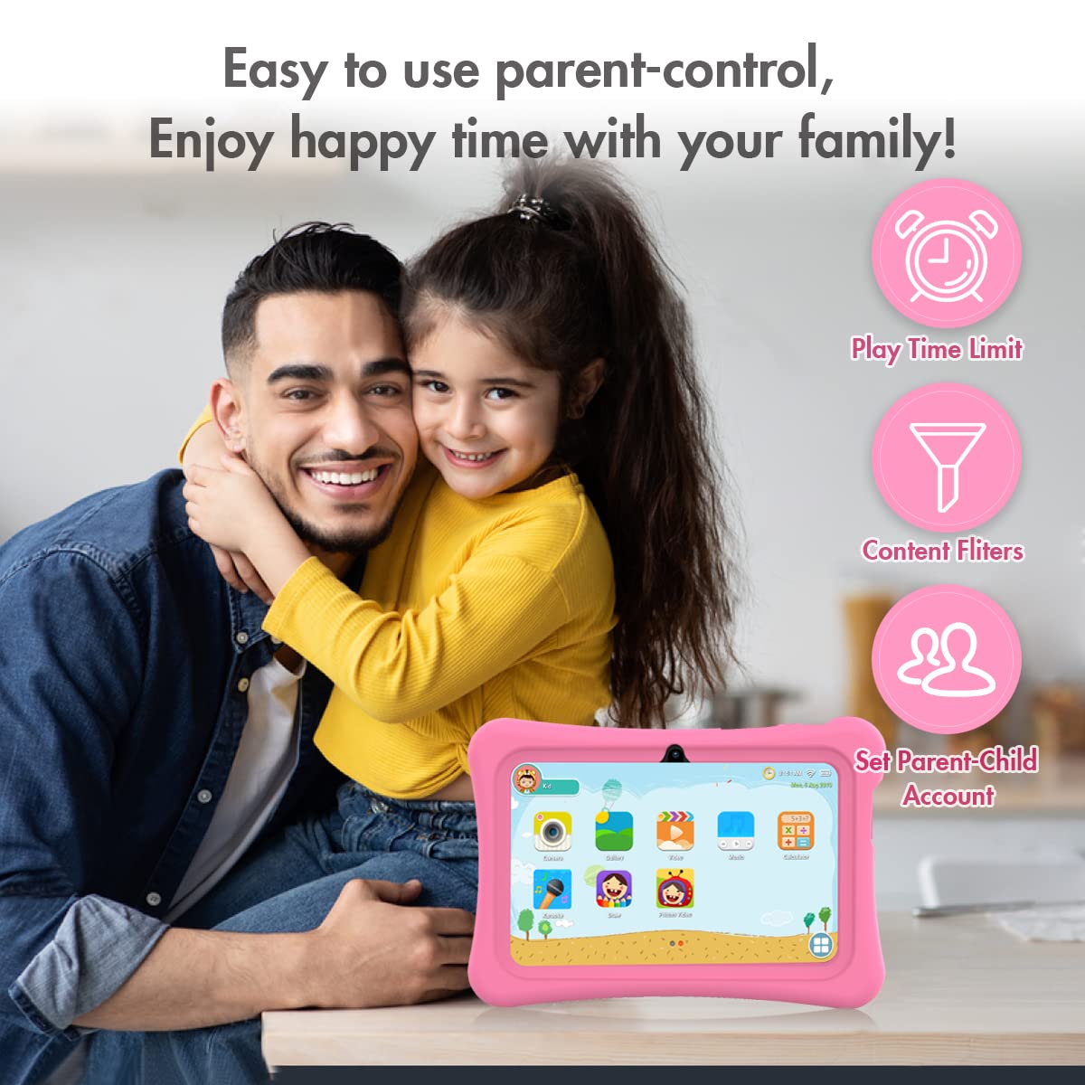 7 inch Kids Tablet 32GB Parental Control,2GB Tablet for Toddlers Quad Core Android 11,Pre-Installed with Kids-Tablet Case,Dual Camera,1024 x 600 Touch Screen,Bluetooth WiFi YouTube Netflix for Girls