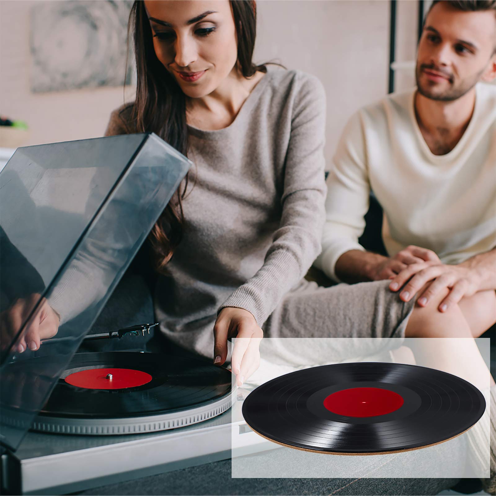 3 Pieces Cork Turntable Mats in 12 Inch x 3 mm Recessed Turntable Platter Cork Mat Cork Record Mats with High Fidelity for Vinyl LP Record Players Audiophile Reduce Noise