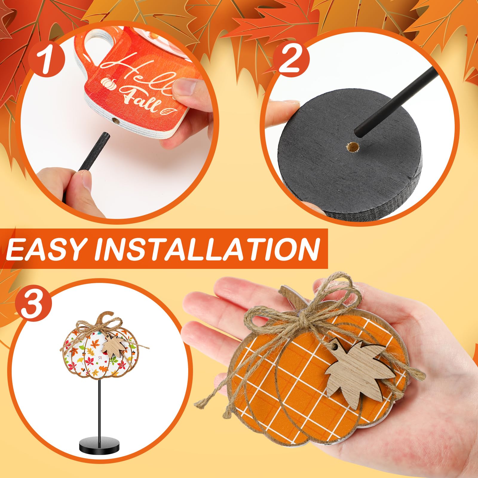 3 Pcs Fall Pumpkin Decor Pumpkin Wooden Table Signs Pumpkin Table Top Decor Pumpkin Table Decorations Centerpieces for Home Autumn Harvest Party Decoration