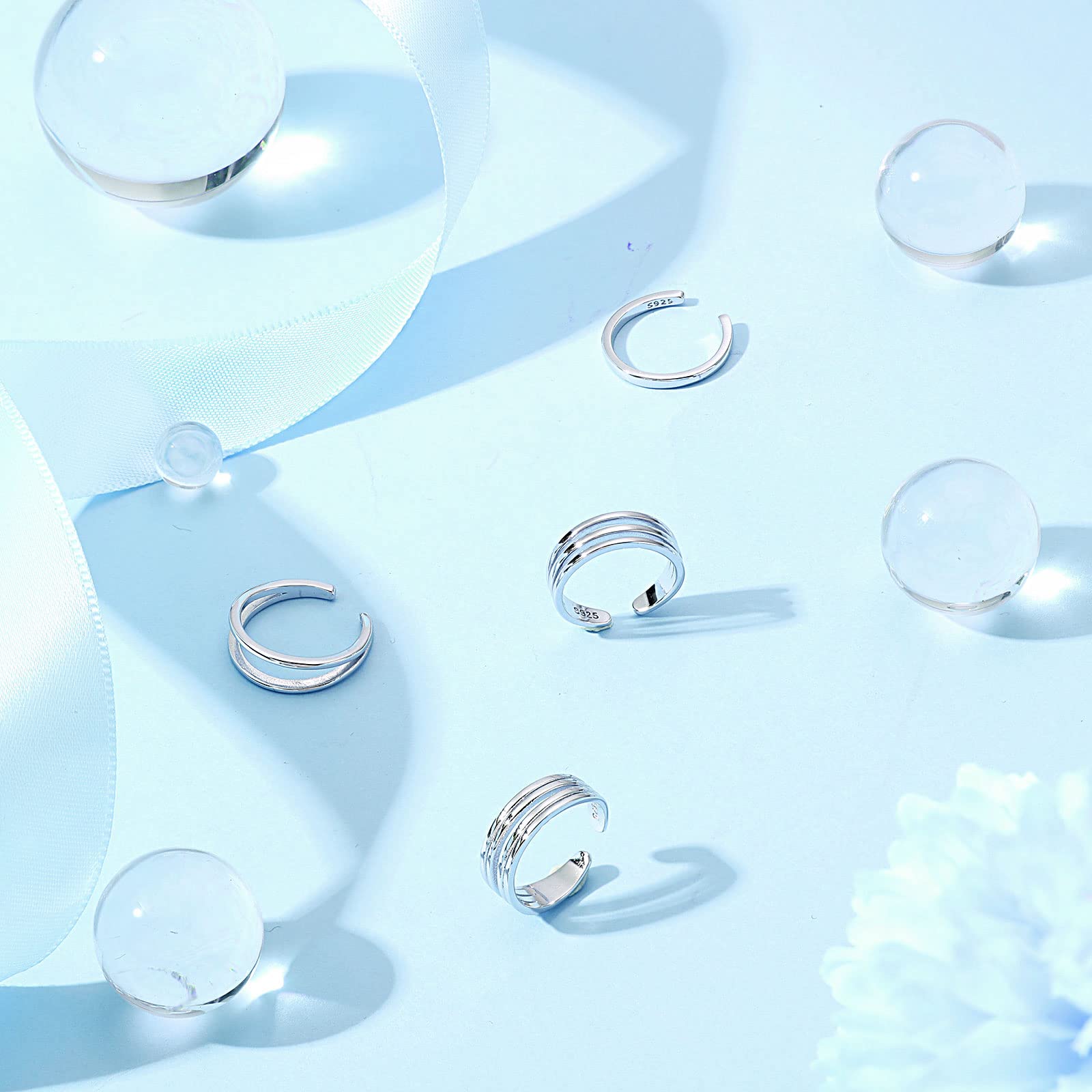 4 Pcs 925 Sterling Silver Toe Rings Set Simple Open Adjustable 925 Sterling Silver Toe Rings with 1 Jewelry Gift Box for Women Girls Gift