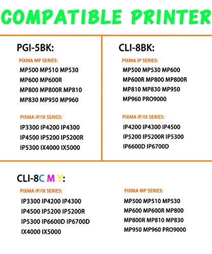 EASYPRINT 10-Pack Compatible PGI-5 CLI-8 PGI5 CLI8 Ink Cartridges Work for Canon PIXMA IP4300 IP4500 IP5200 IP6600D MP600 MP960 Pro9000 Printer (2 Big BK, 2 Small BK, 2 Cyan, 2 Magenta, 2 Yellow)