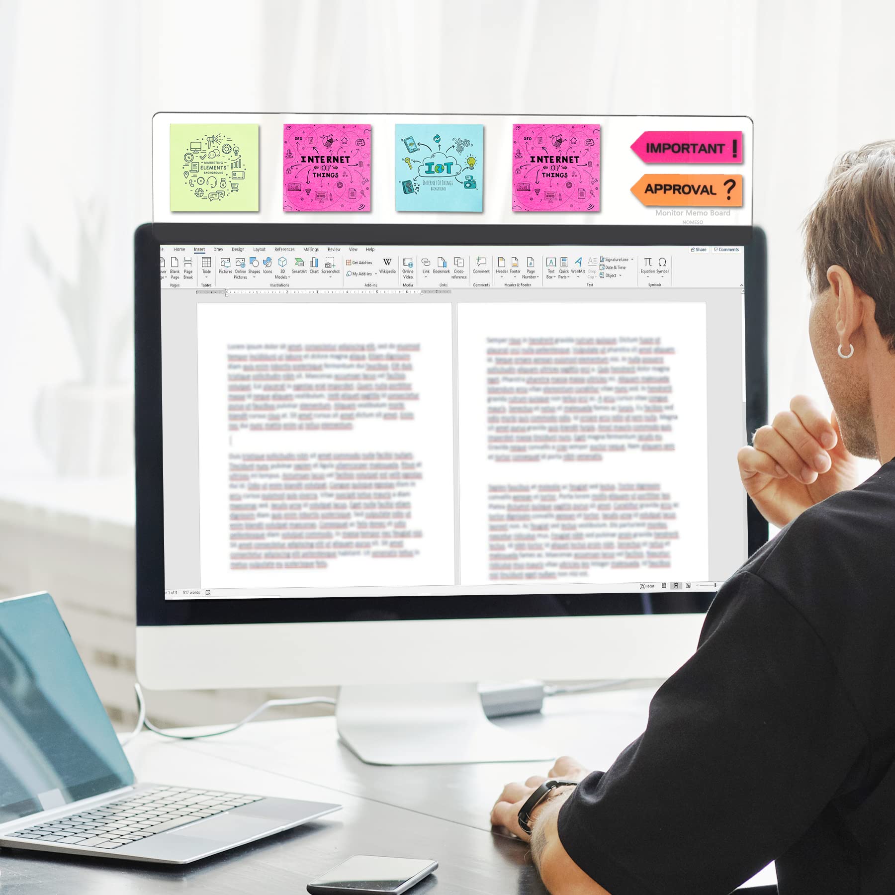 2 pcs Monitor Memo Board,18” Computer Monitor Memo Board,Transparent Monitor Note Holder, Message Board for Computer Monitors,Note Holder for Office Home Desktop Top Mount