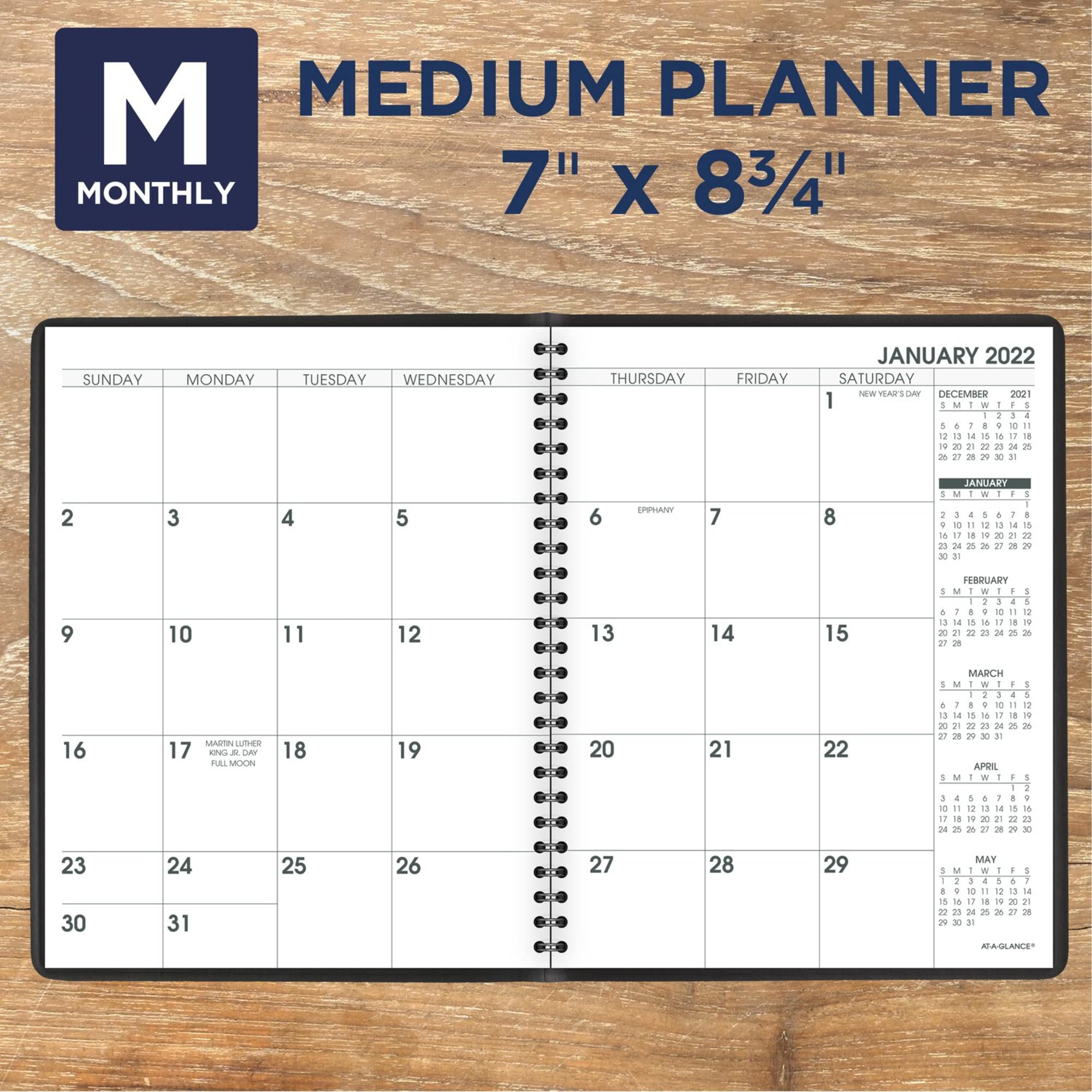 2022 Monthly Planner by AT-A-GLANCE, 7" x 8-3/4", Medium, Large Print, Black (70LP0905)