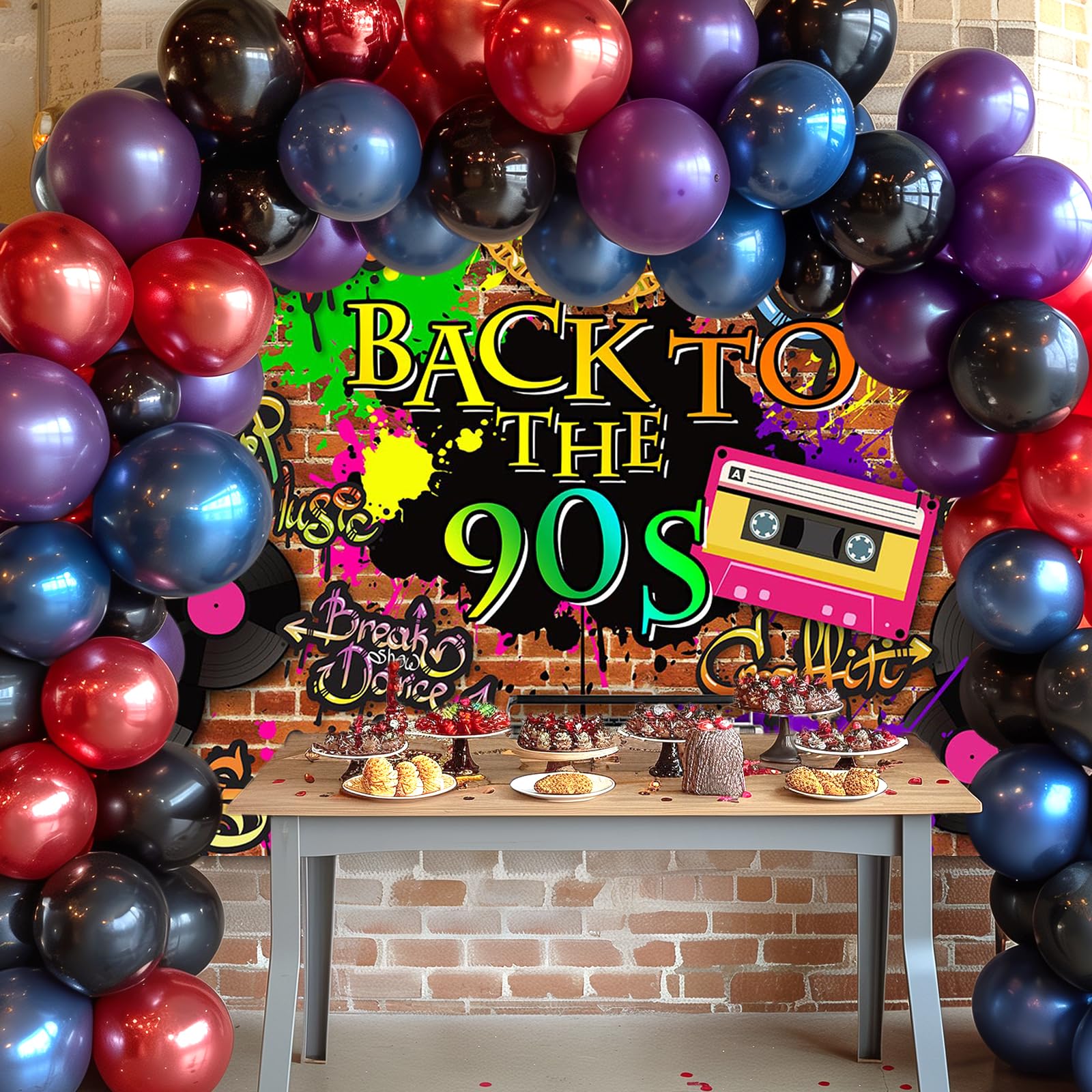 Mocsicka 90’S Backdrop Hip Hop Graffiti Brick Wall Retro Radio Fashion Photography Background Back to The 90’S Themed Party Banner Decoration Backdrops (7x5ft)