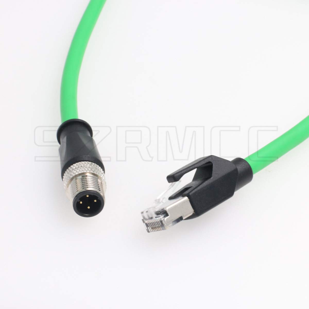 SZRMCC M12 Ethernet Cable D-Code 4 Pin Male to RJ45 Connector High Flex Cat5e Shielded Waterproof Network Cable for Industrial Camera Sensor (10m,Green)