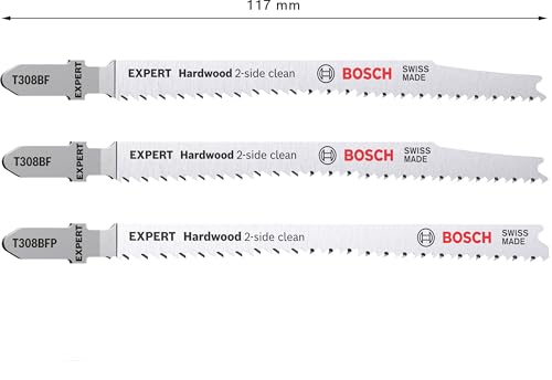 Bosch 3X Expert Hardwood 2-Side Clean Jigsaw Blade Set (for Plastic Coated Boards, Kitchen countertop, Length 117 mm, Professional Accessory Jigsaw)