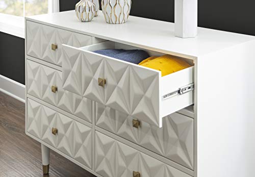 Linon Home Décor Sheerah Six Drawer Geo Texture White Dresser, Gold