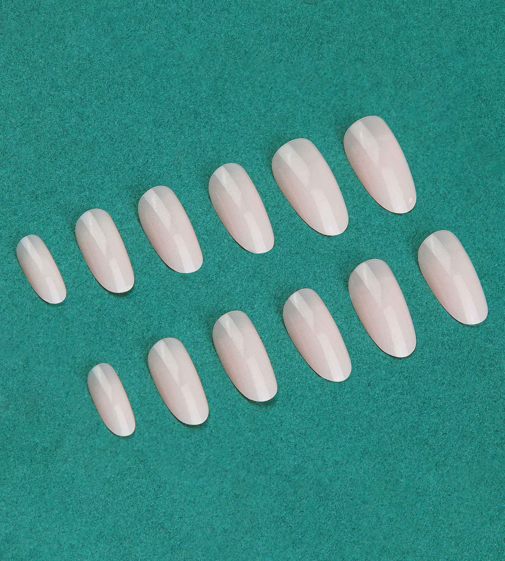 24 Pcs Press on Nails Medium, Sunjasmine Almond Fake Nails with Glue, Pink White Gradient False Nails with Designs, Acrylic for Women